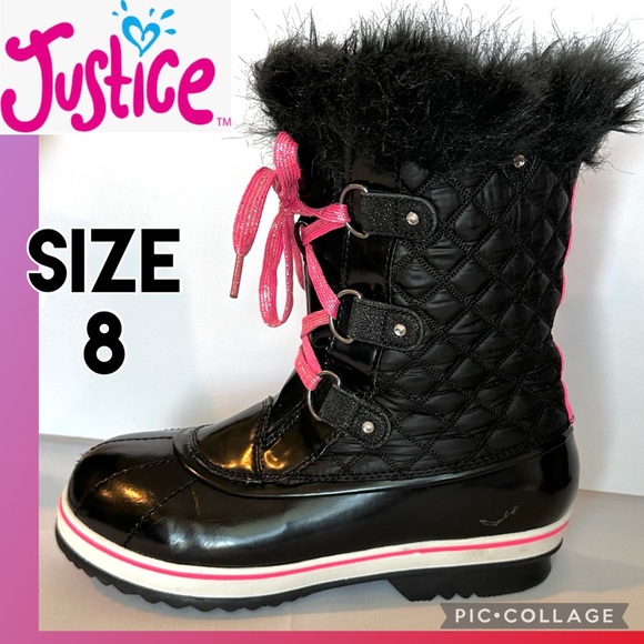 Justice | Shoes | Justice Girls Winter Snow Boots Black Quilted Pink ...